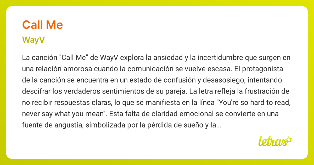 Significado de la canción CALL ME (WayV) - LETRAS.COM