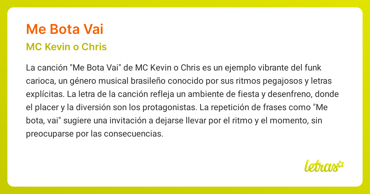Significado de la canción ME BOTA VAI (MC Kevin o Chris) - LETRAS.COM