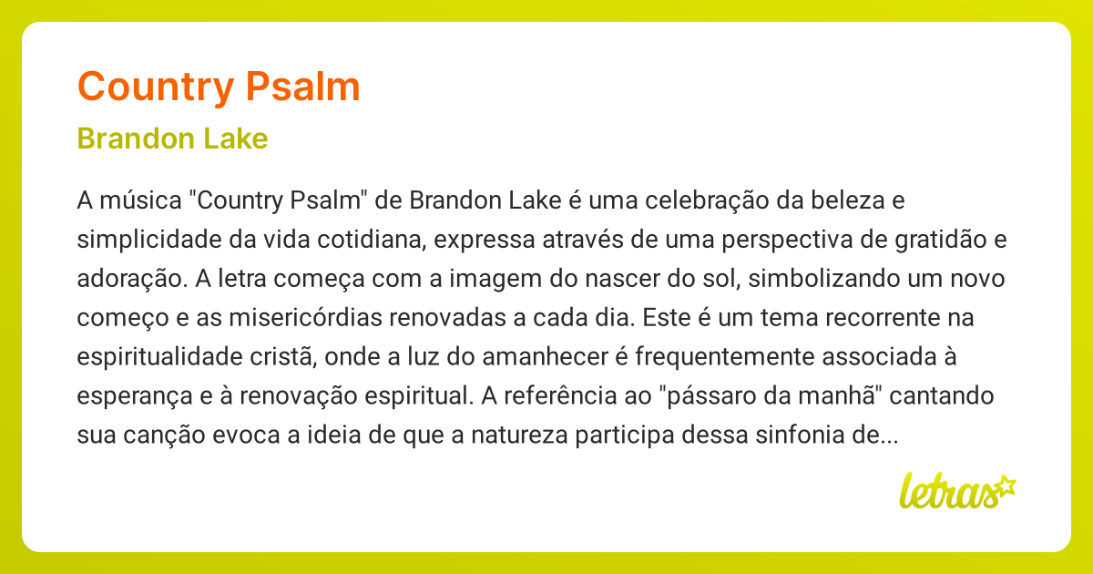 Significado da música COUNTRY PSALM (Brandon Lake) - LETRAS.MUS.BR