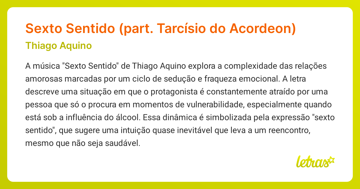 Significado da música Sexto Sentido (part. Tarcísio do Acordeon ...