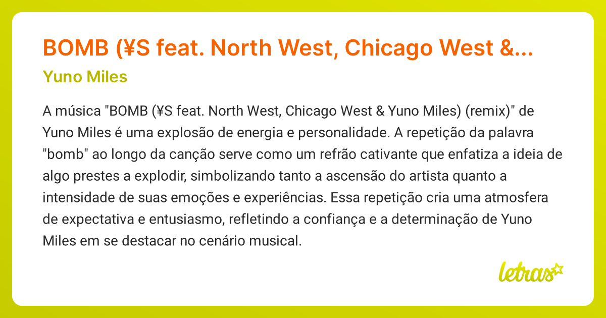 Significado da música BOMB (¥S feat. North West, Chicago West & Yuno ...