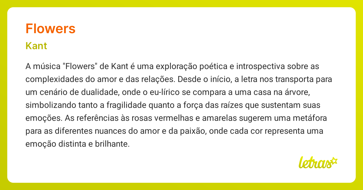 Significado da música FLOWERS (Kant) - LETRAS.MUS.BR