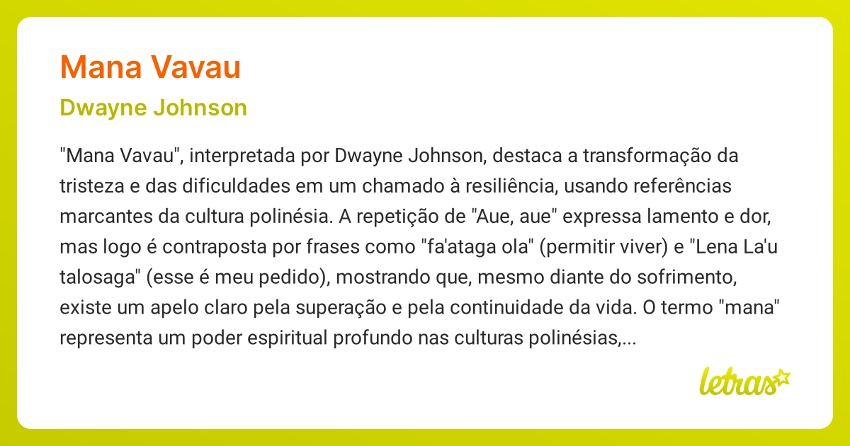 Significado da música MANA VAVAU (Dwayne Johnson) - LETRAS.MUS.BR
