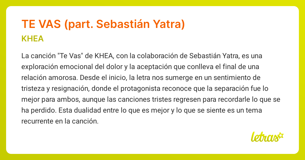 Significado de la canción TE VAS (part. Sebastián Yatra) (KHEA ...