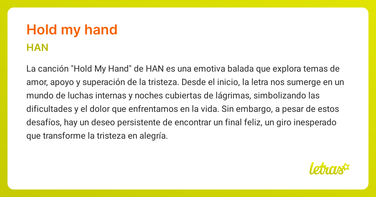 Significado de la canción HOLD MY HAND (HAN ) - LETRAS.COM