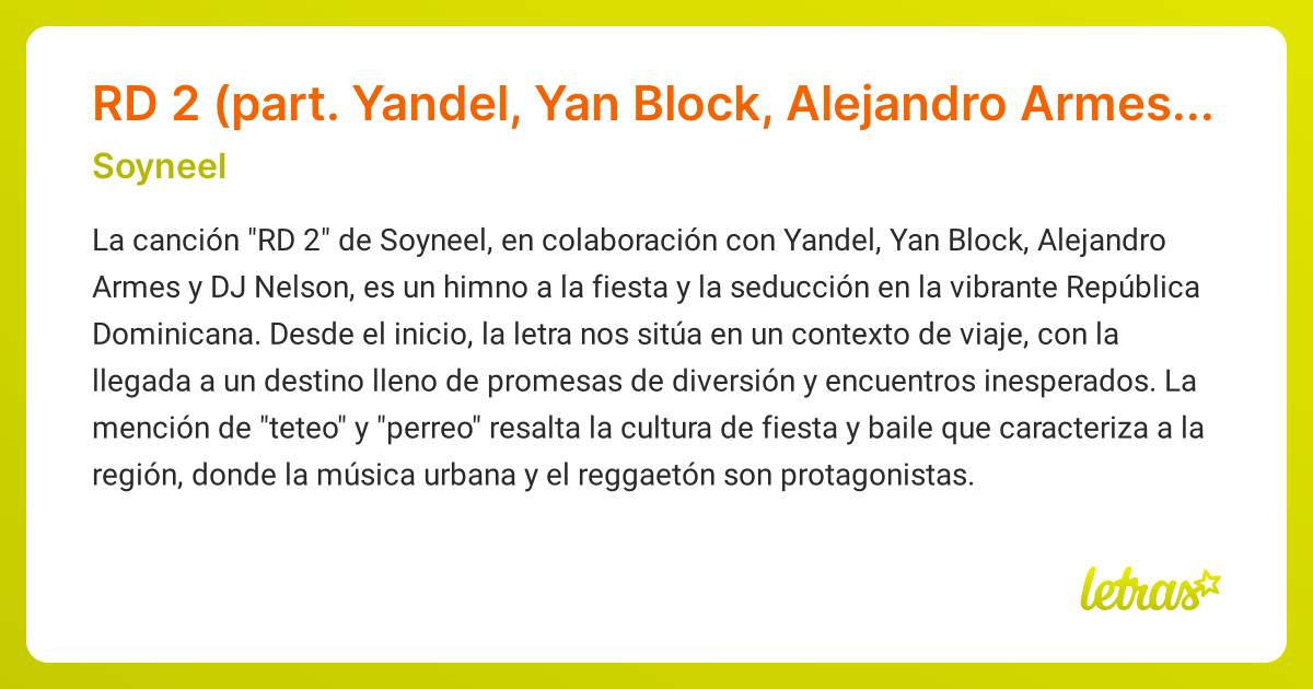 Significado de la canción RD 2 (part. Yandel, Yan Block, Alejandro ...