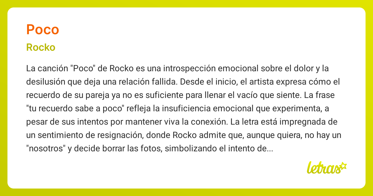 Significado de la canción POCO (Rocko) - LETRAS.COM