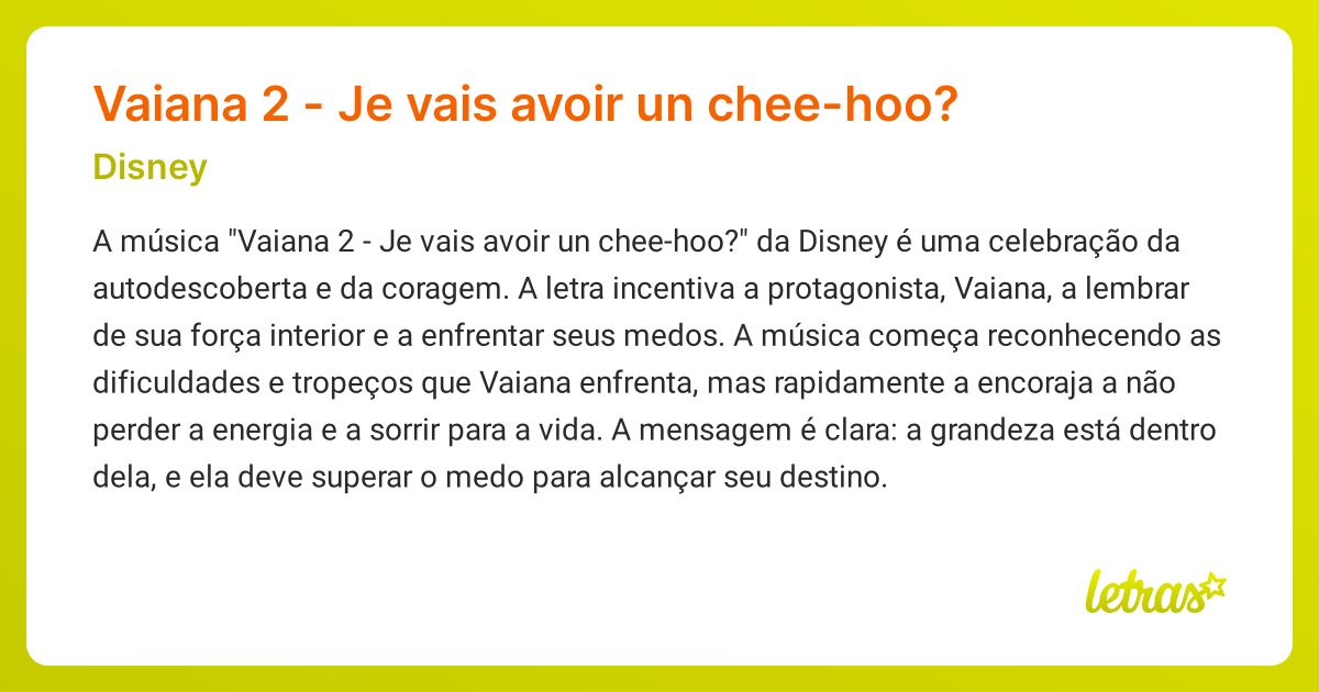 Significado da música Vaiana 2 - Je vais avoir un chee-hoo? (Disney ...