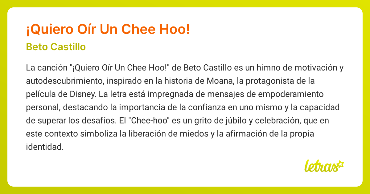 Significado de la canción ¡QUIERO OÍR UN CHEE HOO! (Beto Castillo ...