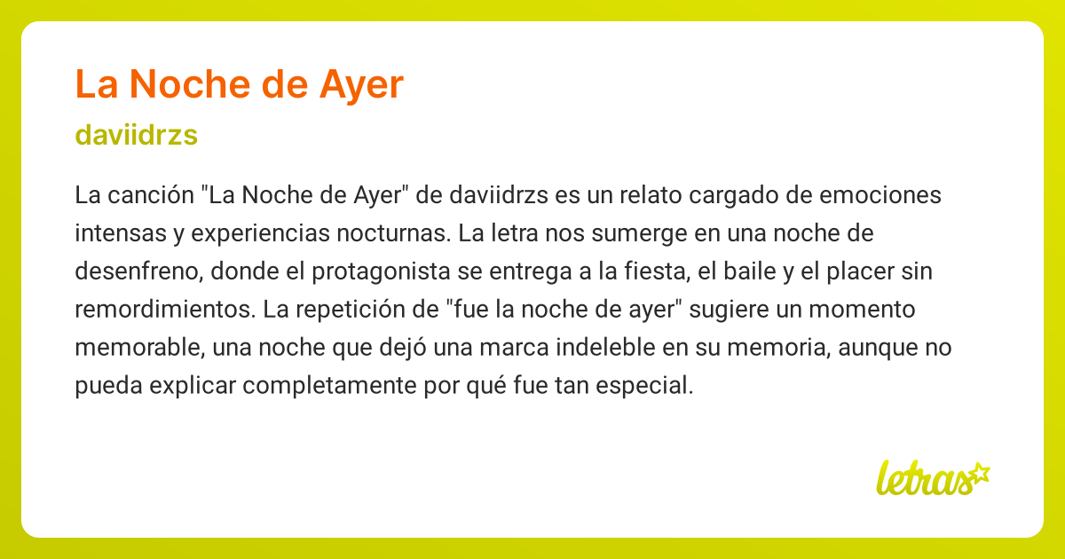 Significado de la canción LA NOCHE DE AYER (daviidrzs) - LETRAS.COM
