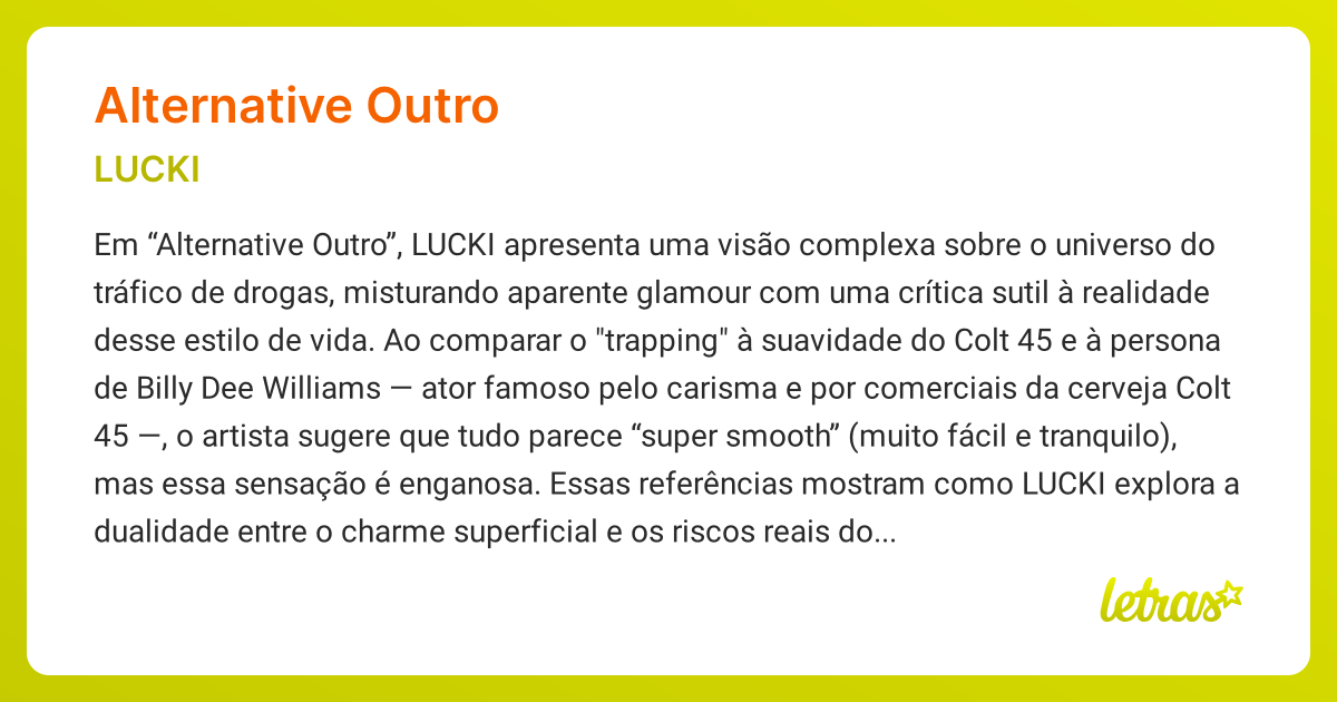 Significado da música ALTERNATIVE OUTRO (LUCKI) - LETRAS.MUS.BR
