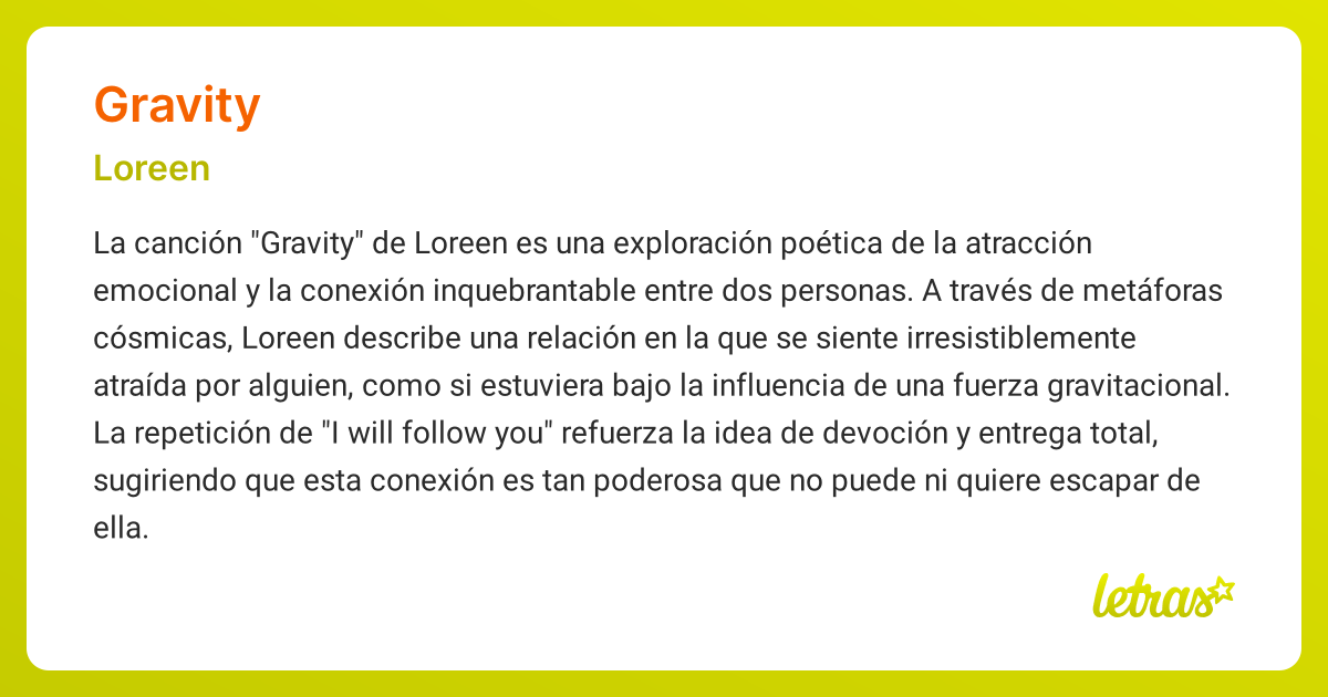 Significado de la canción GRAVITY (Loreen) - LETRAS.COM