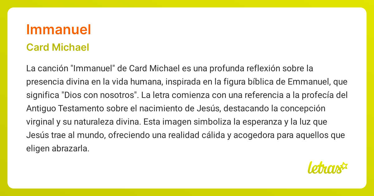 Significado de la canción IMMANUEL (Card Michael) - LETRAS.COM
