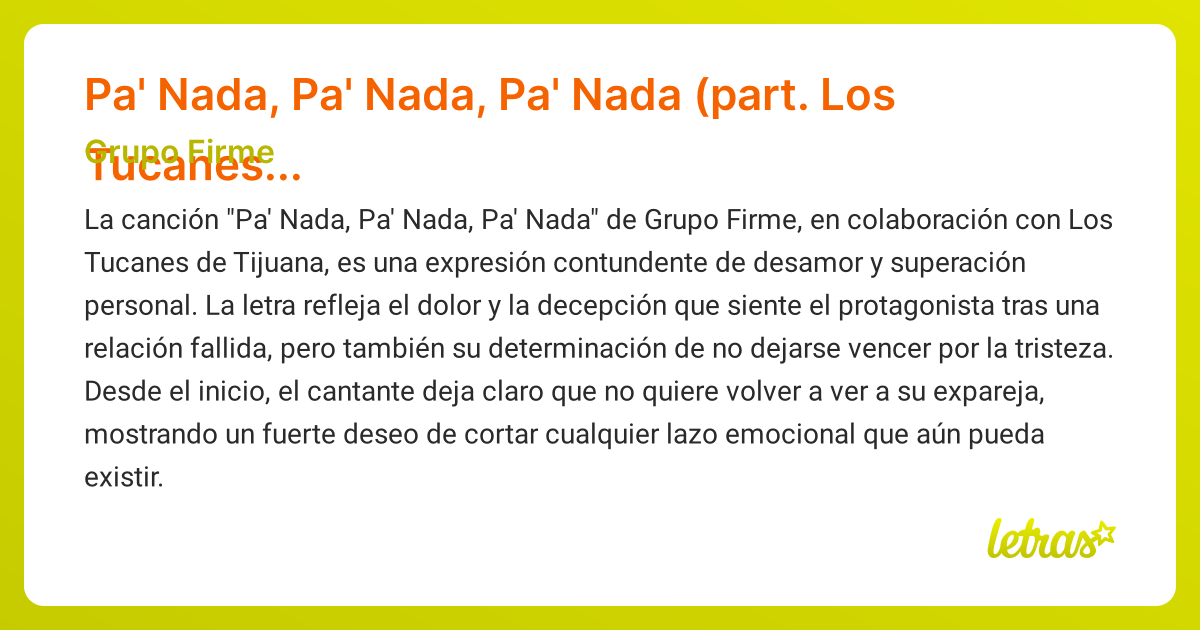 Significado de la canción Pa' Nada, Pa' Nada, Pa' Nada (part. Los ...