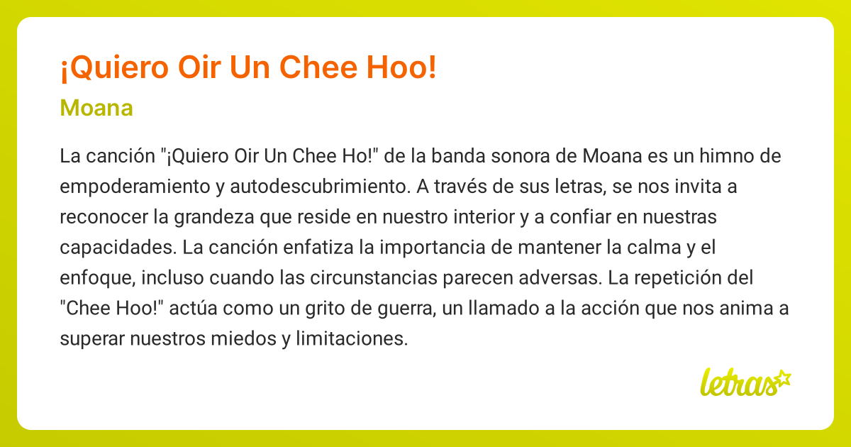 Significado de la canción ¡QUIERO OIR UN CHEE HOO! (Moana) - LETRAS.COM