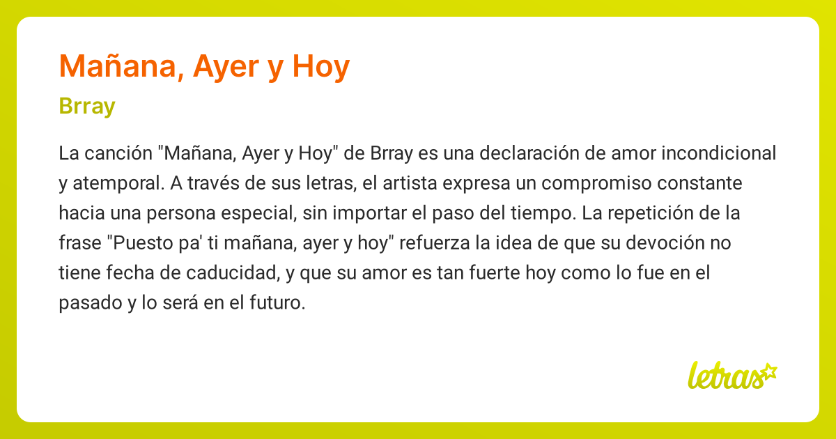 Significado de la canción MAÑANA, AYER Y HOY (Brray) - LETRAS.COM