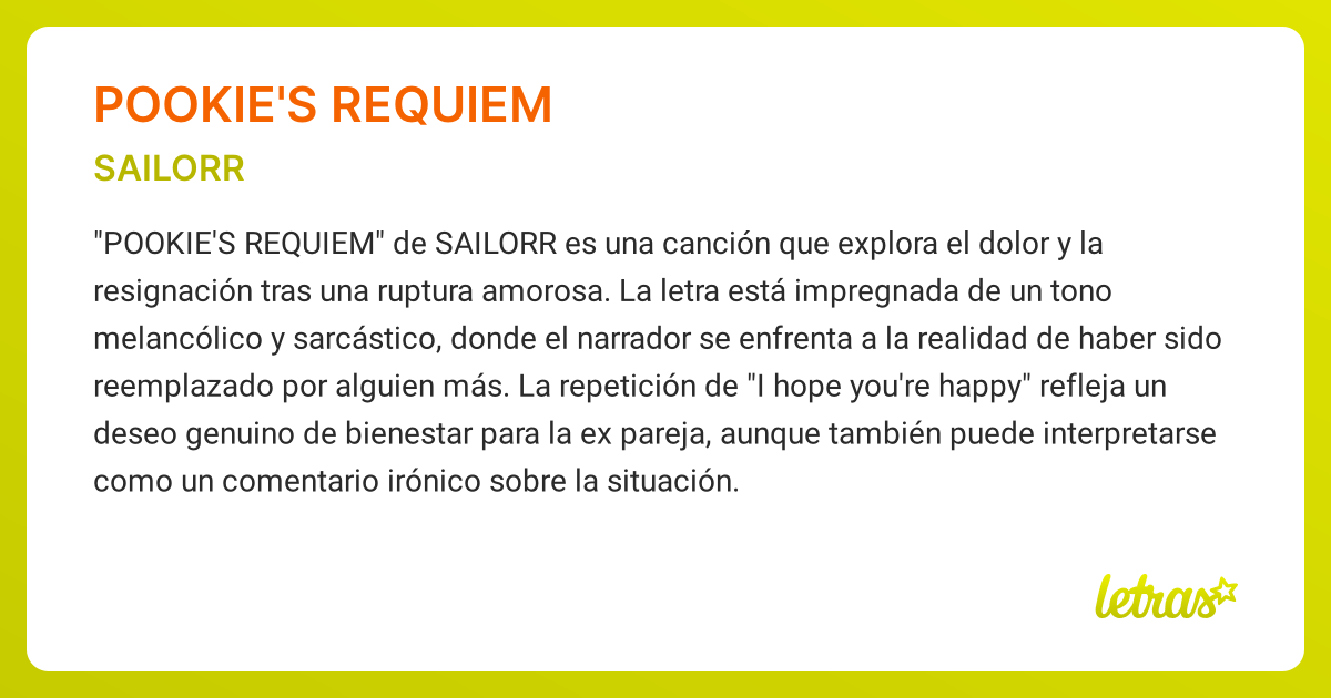 Significado de la canción POOKIE'S REQUIEM (SAILORR) - LETRAS.COM