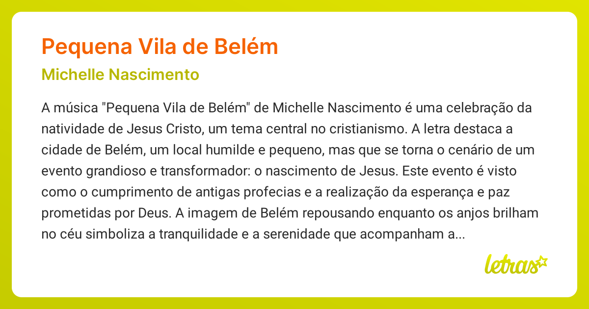 Significado da música PEQUENA VILA DE BELÉM (Michelle Nascimento ...