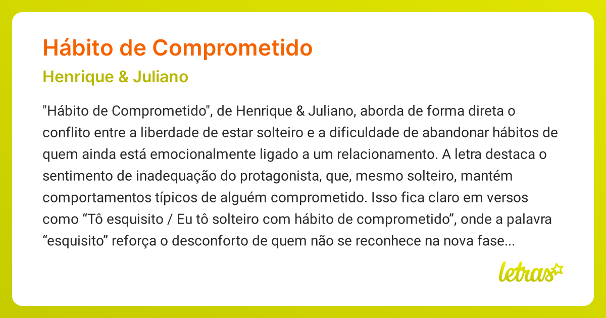 Significado da música HÁBITO DE COMPROMETIDO (Henrique & Juliano ...