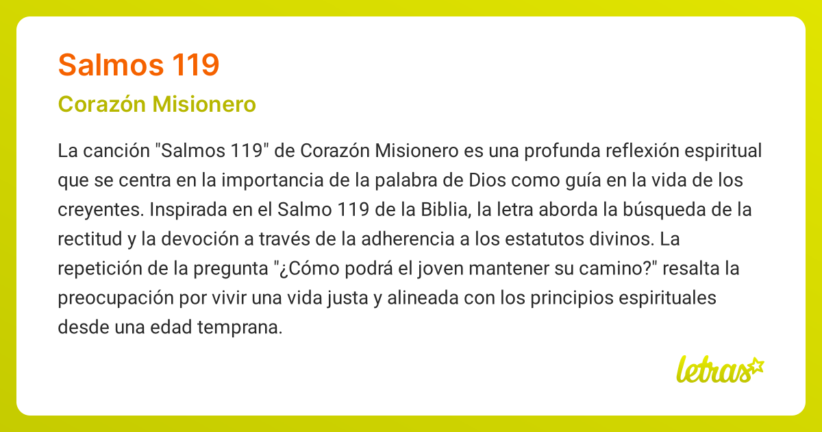 Significado de la canción SALMOS 119 (Corazón Misionero) - LETRAS.COM