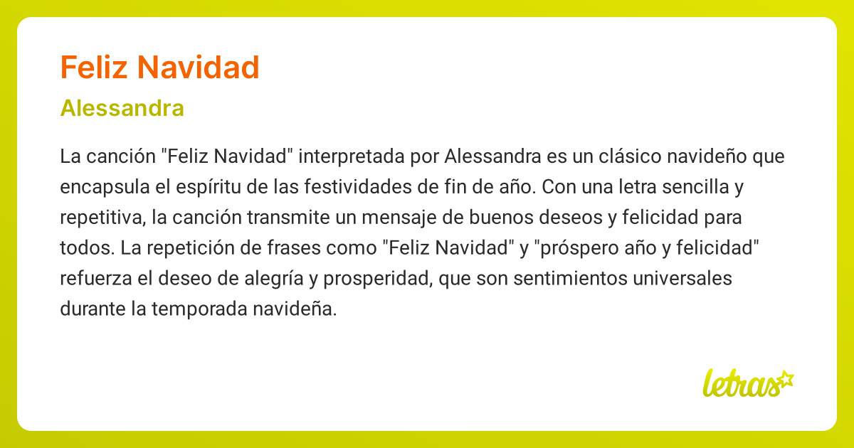 Significado de la canción FELIZ NAVIDAD (Alessandra) - LETRAS.COM