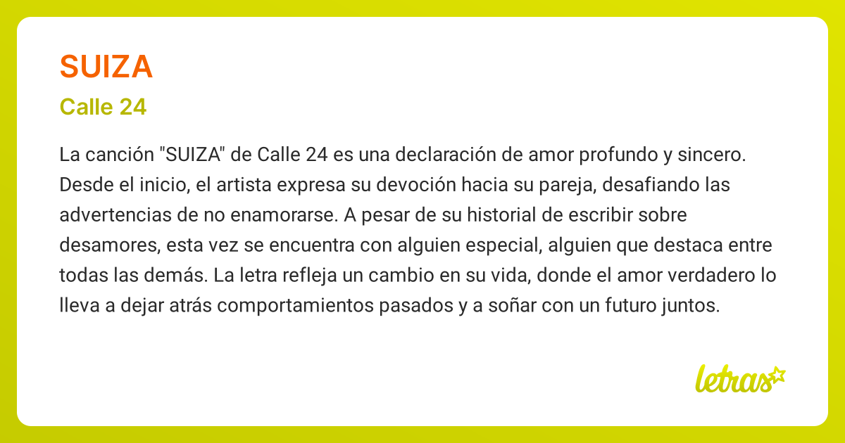 Significado de la canción SUIZA (Calle 24) - LETRAS.COM