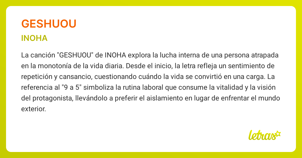 Significado de la canción GESHUOU (INOHA) - LETRAS.COM