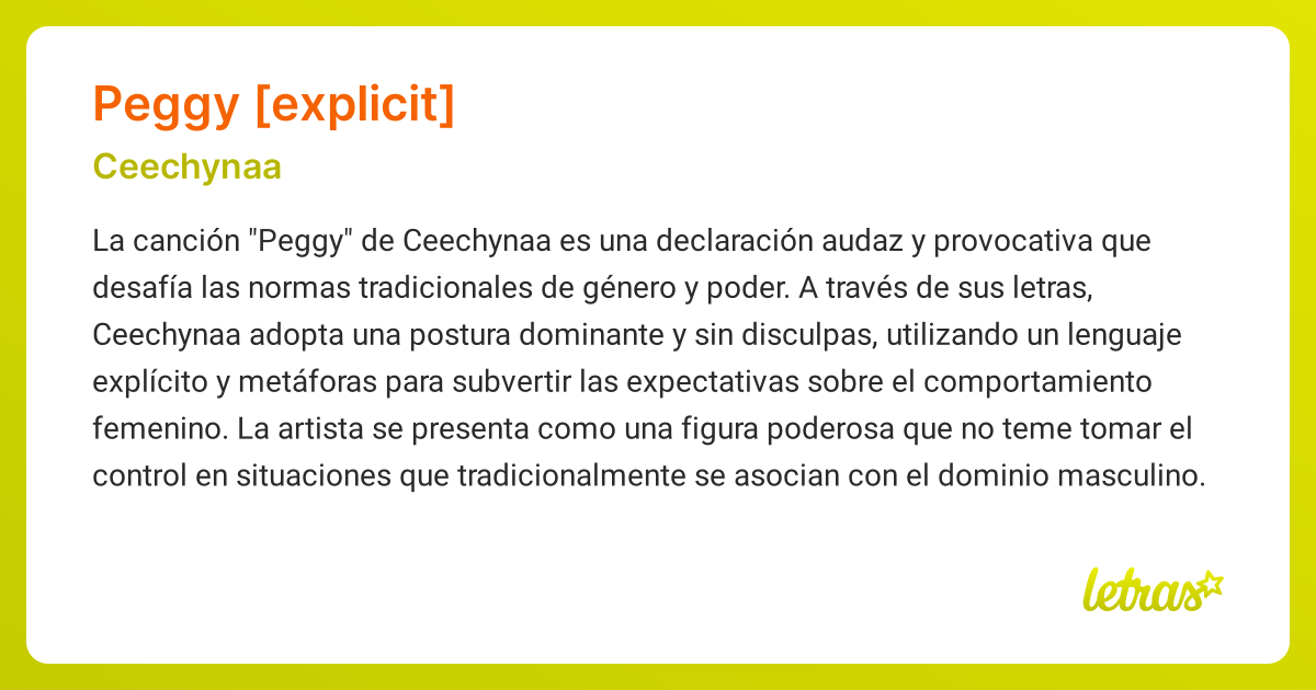 Significado de la canción PEGGY [EXPLICIT] (Ceechynaa) - LETRAS.COM