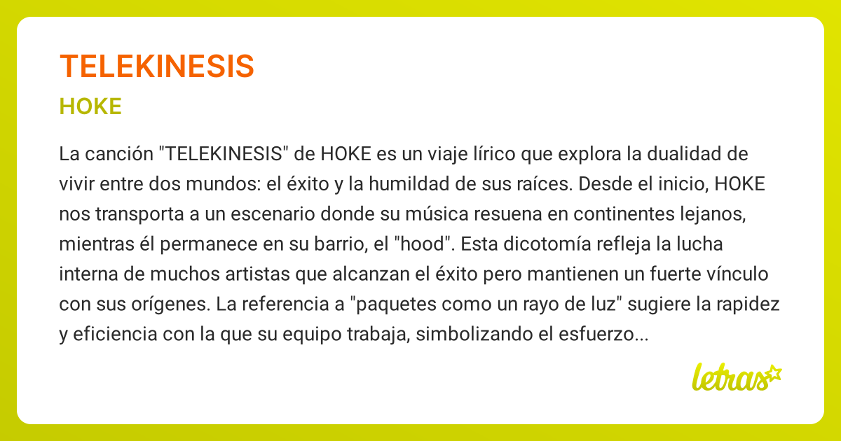 Significado de la canción TELEKINESIS (HOKE) - LETRAS.COM