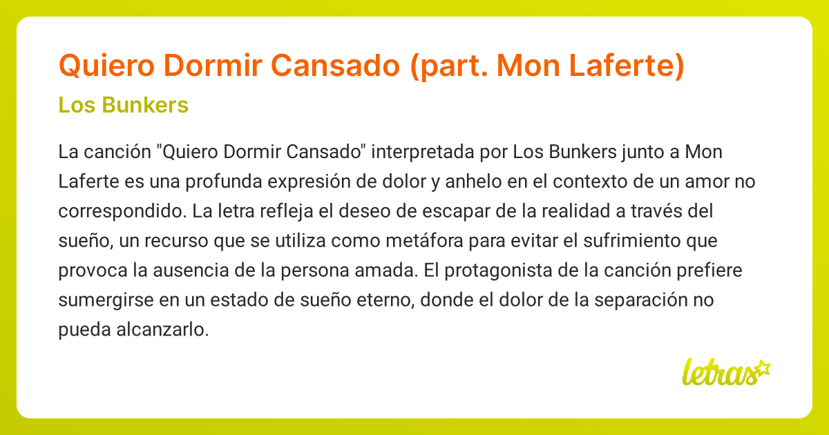 Significado de la canción Quiero Dormir Cansado (part. Mon Laferte ...