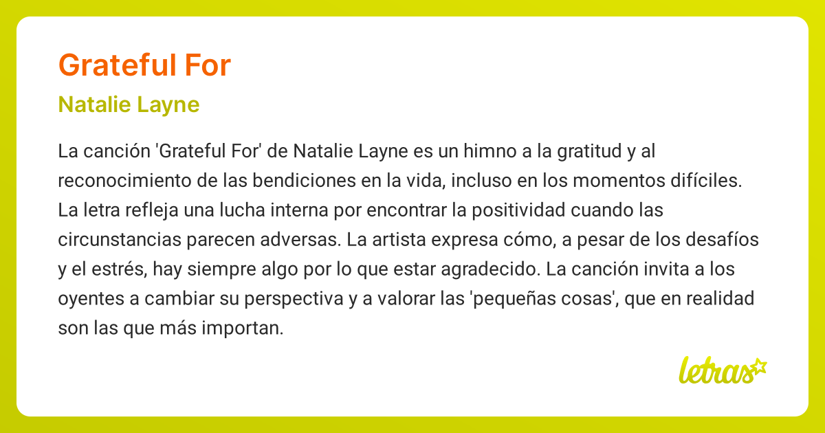 Significado de la canción GRATEFUL FOR (Natalie Layne) - LETRAS.COM