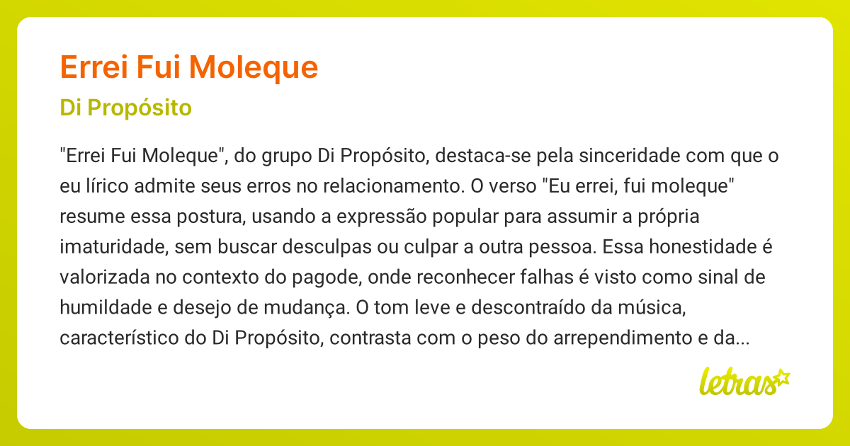 Significado da música ERREI FUI MOLEQUE (Di Propósito) - LETRAS.MUS.BR