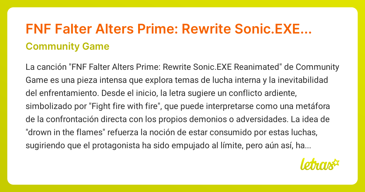 Significado de la canción FNF Falter Alters Prime: Rewrite Sonic.EXE ...