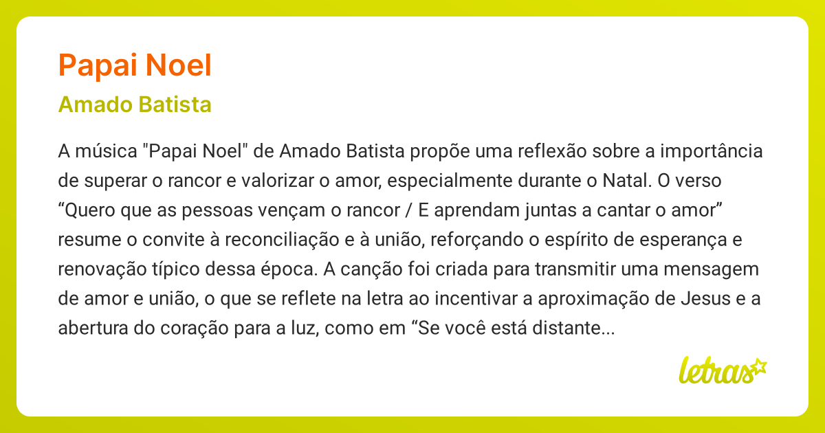 Significado da música PAPAI NOEL (Amado Batista) - LETRAS.MUS.BR
