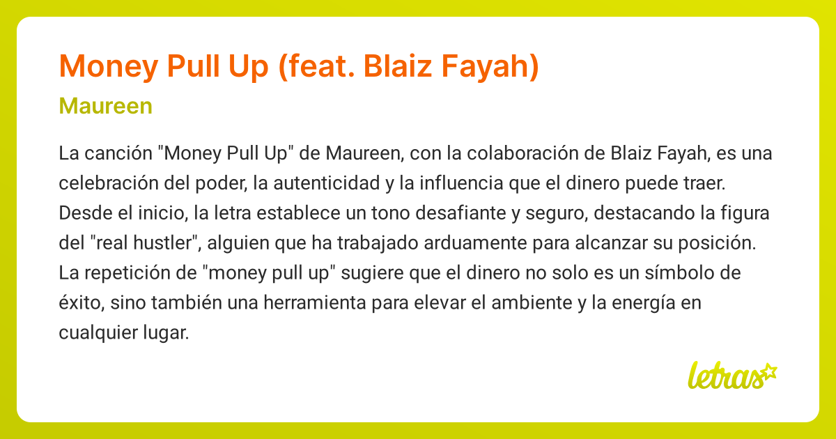 Significado de la canción Money Pull Up (feat. Blaiz Fayah) (Maureen ...