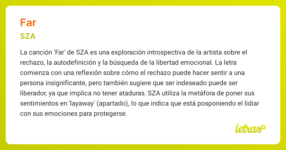 Significado de la canción FAR (SZA) - LETRAS.COM