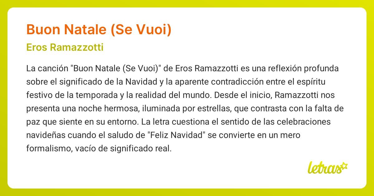Significado de la canción BUON NATALE (SE VUOI) (Eros Ramazzotti ...