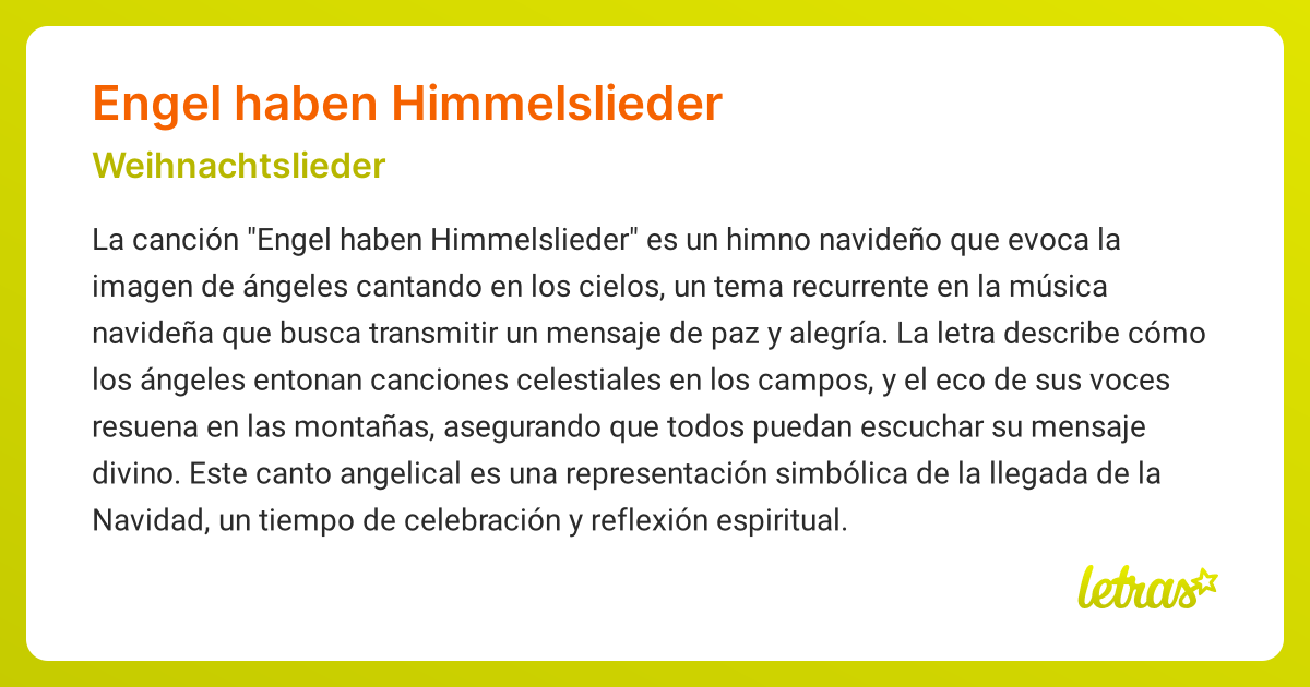 Significado de la canción ENGEL HABEN HIMMELSLIEDER (Weihnachtslieder ...