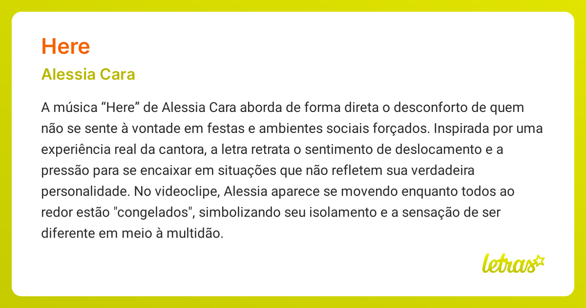 Significado da música HERE (Alessia Cara) - LETRAS.MUS.BR