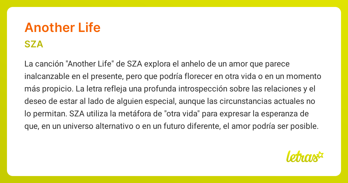 Significado de la canción ANOTHER LIFE (SZA) - LETRAS.COM