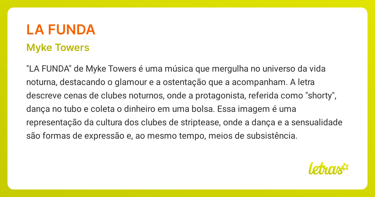 Significado da música LA FUNDA (Myke Towers) - LETRAS.MUS.BR