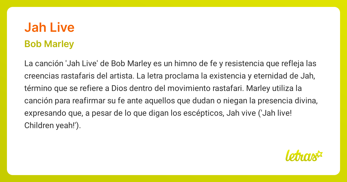 Significado de la canción JAH LIVE (Bob Marley) - LETRAS.COM