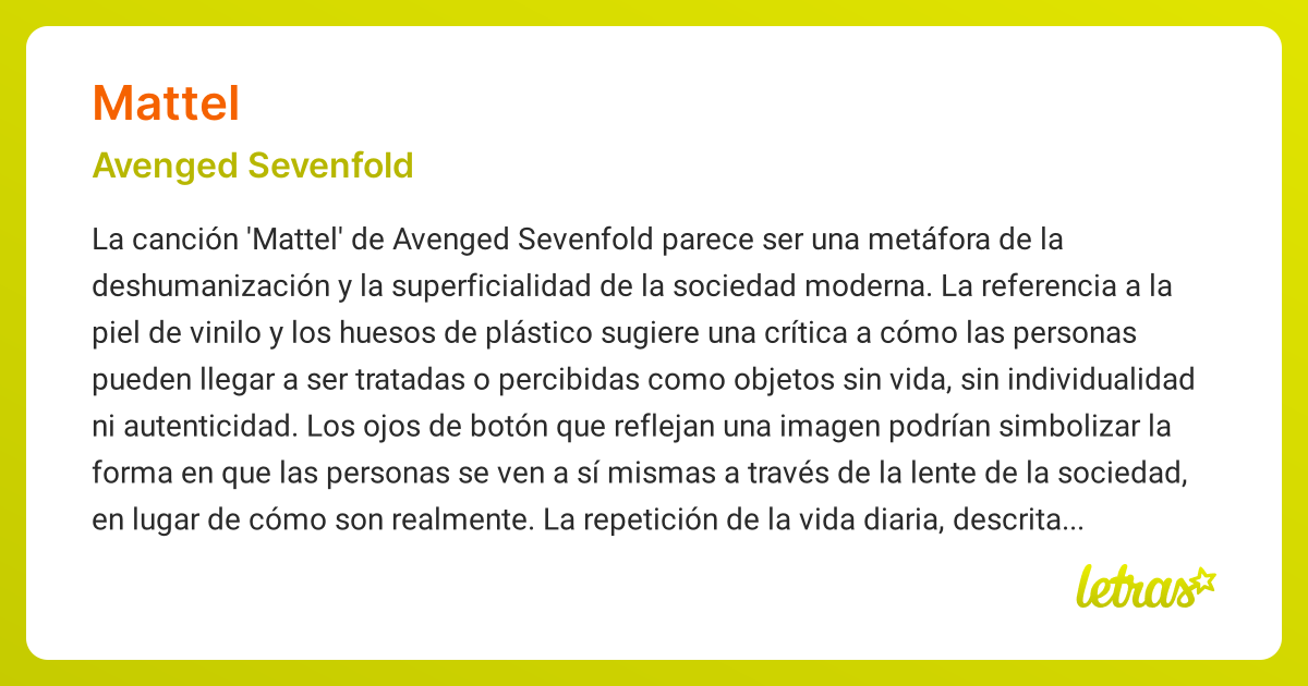 Significado de la canción MATTEL (Avenged Sevenfold) - LETRAS.COM