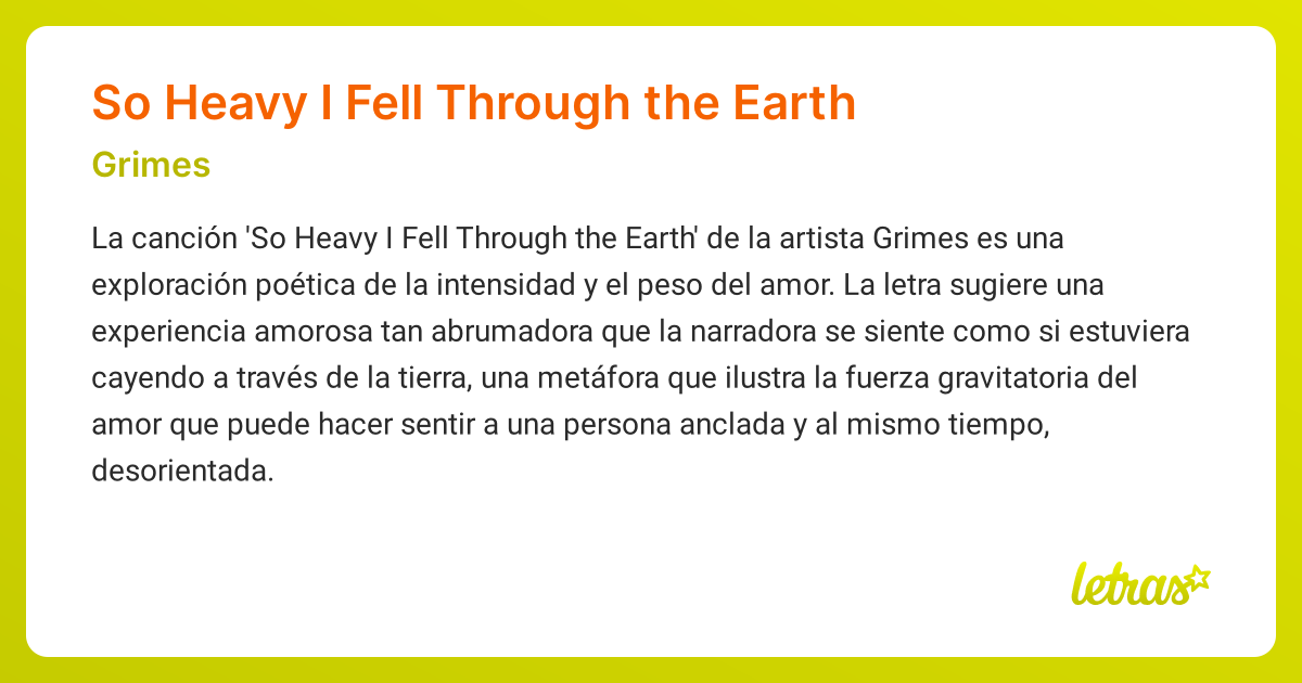 Significado de la canción So Heavy I Fell Through the Earth (Grimes ...