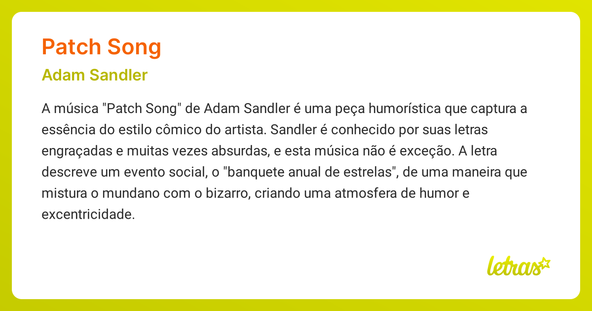 Significado da música PATCH SONG (Adam Sandler) - LETRAS.MUS.BR