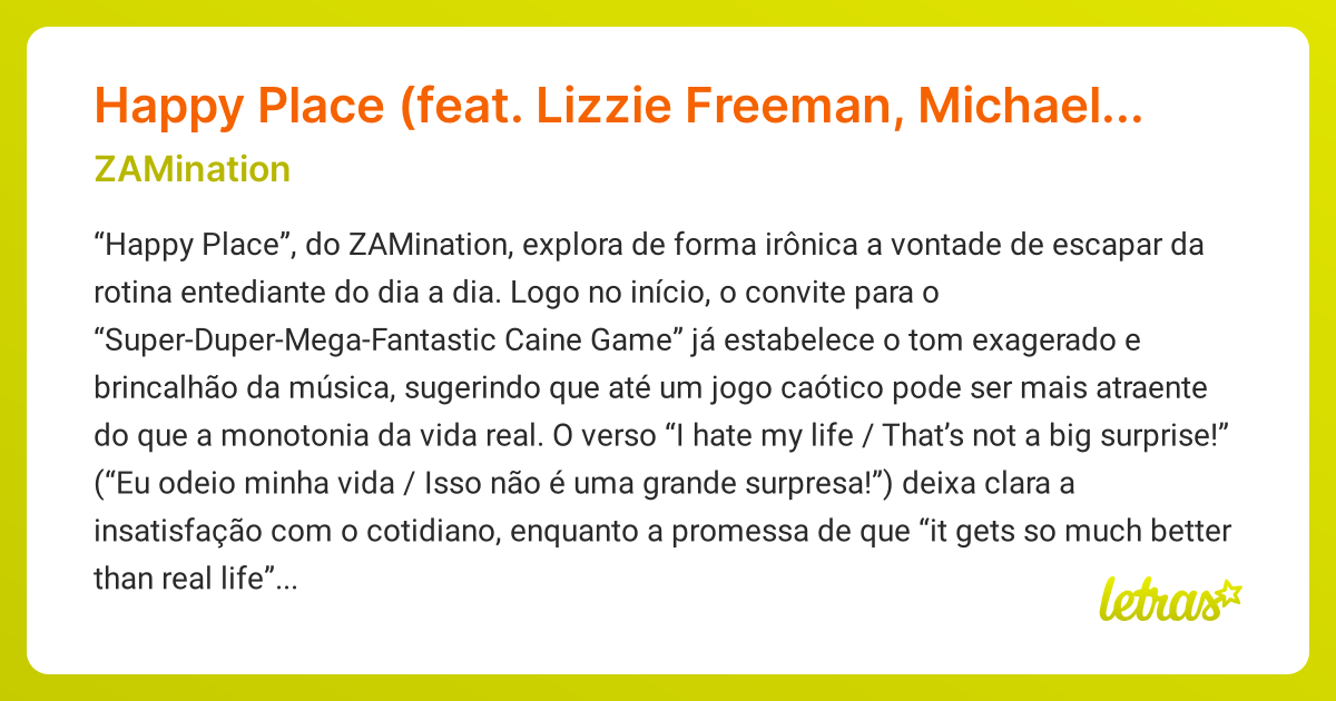 Significado da música Happy Place (feat. Lizzie Freeman, Michael Kovach ...