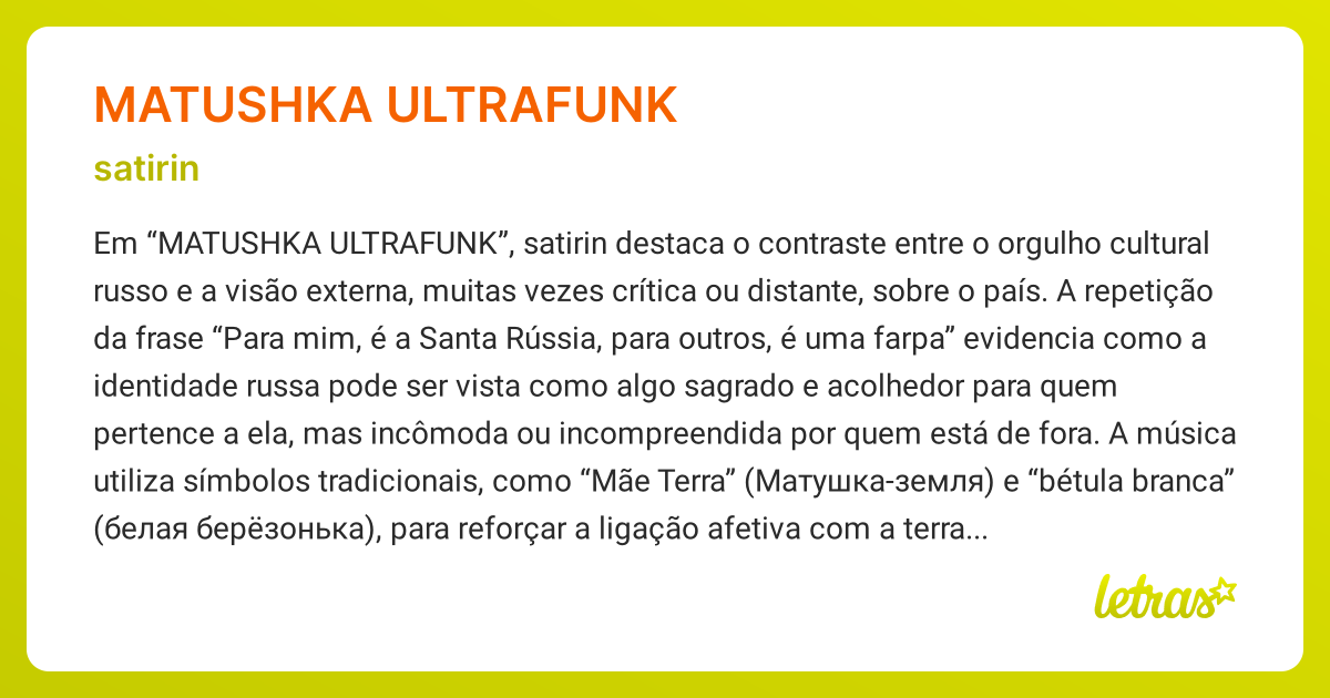 Significado da música MATUSHKA ULTRAFUNK (satirin) - LETRAS.MUS.BR