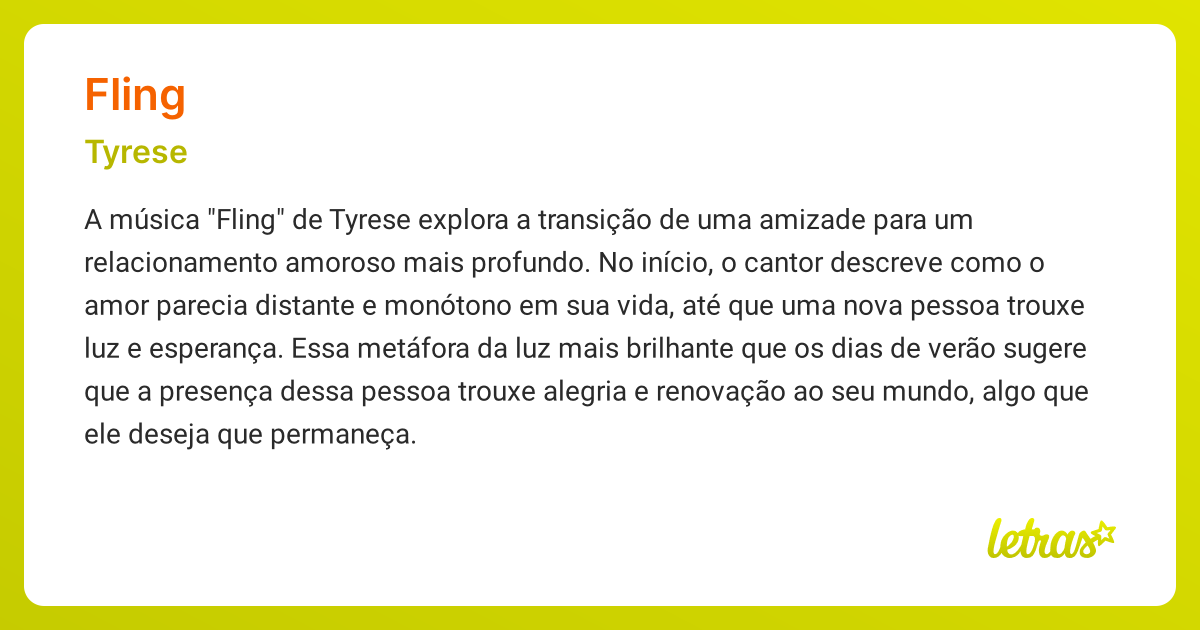 Significado da música FLING (Tyrese) - LETRAS.MUS.BR