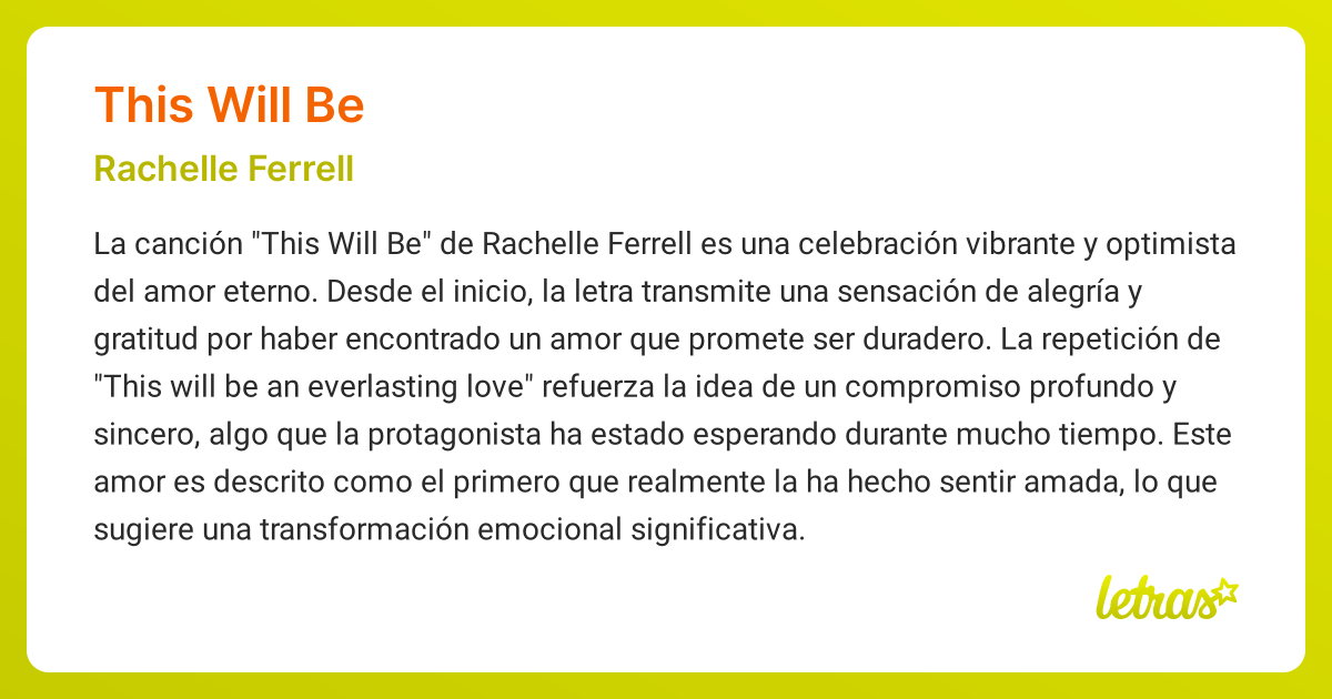 Significado de la canción THIS WILL BE (Rachelle Ferrell) - LETRAS.COM