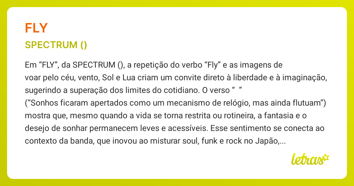 Significado da música F・L・Y (SPECTRUM (スペクトラム)) - LETRAS.MUS.BR